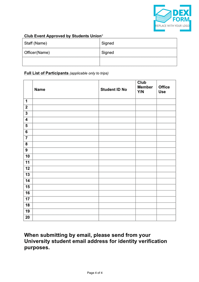 Club Event Plan Form in Word and Pdf formats - page 4 of 4