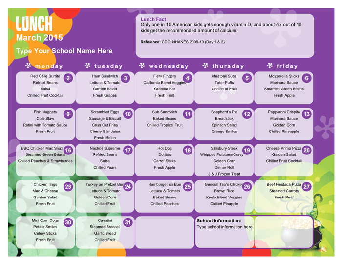 School Lunch Menu Template