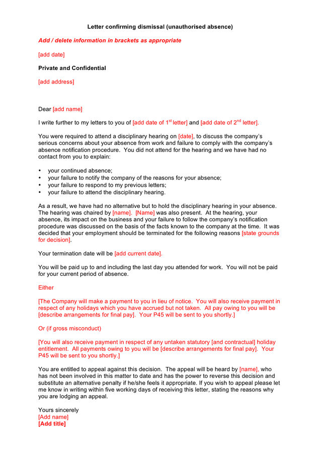 Letter Confirming Dismissal In Word And Pdf Formats Letter Confirming Dismissal In Word And Pdf Formats