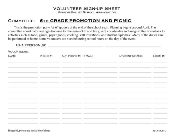 Sign Up Sheet Template - download free documents for PDF, Word and Excel