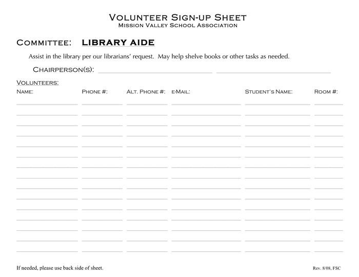 Volunteer sign-up sheet in Word and Pdf formats - page 3 of 31