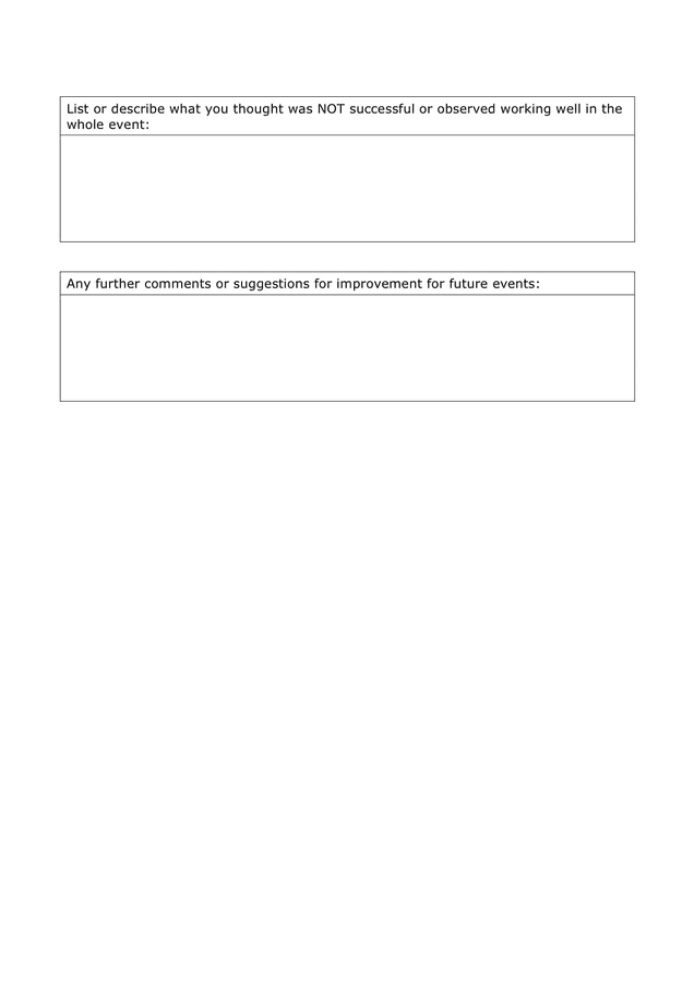 Event debrief and evaluation form in Word and Pdf formats - page 2 of 2