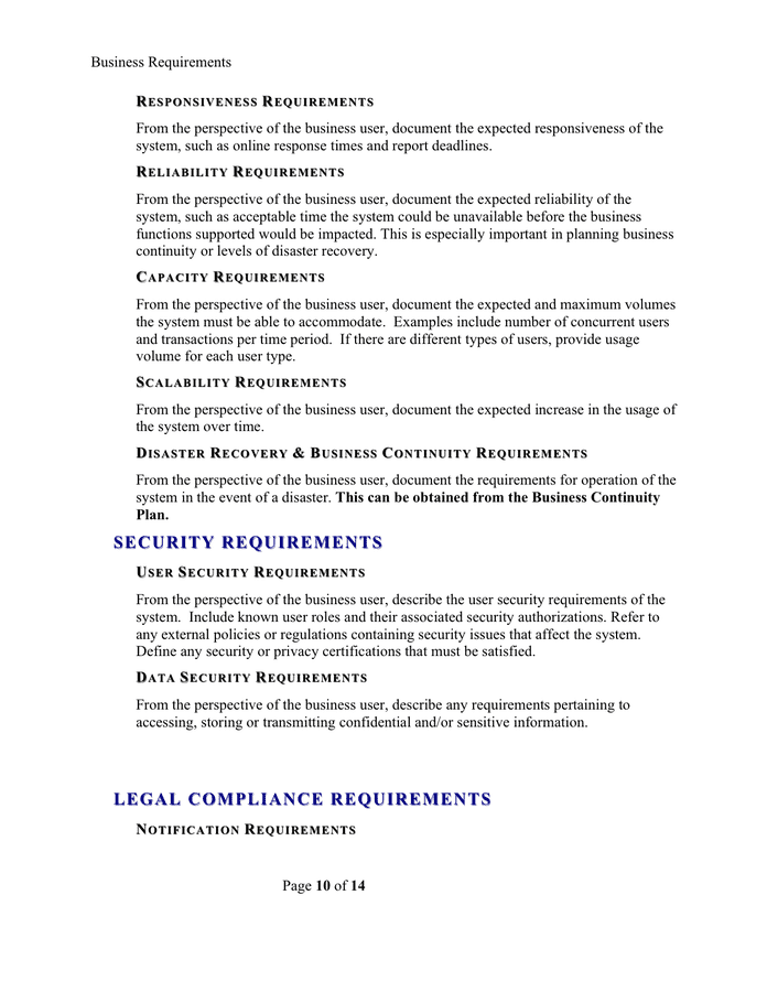 Business requirements template in Word and Pdf formats - page 10 of 14
