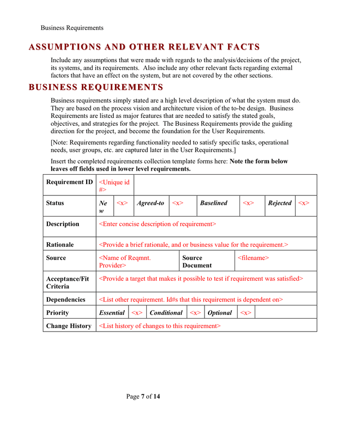 Business requirements template in Word and Pdf formats - page 7 of 14