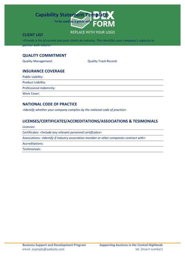 Capability statement template in Word and Pdf formats - page 3 of 3