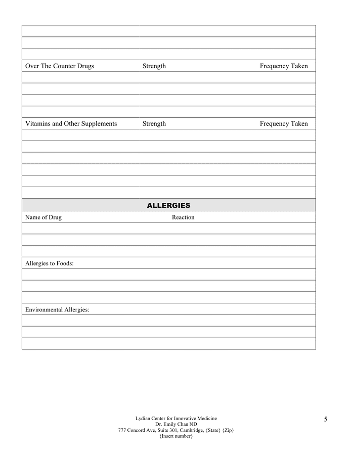 Health history questionnaire in Word and Pdf formats - page 5 of 11