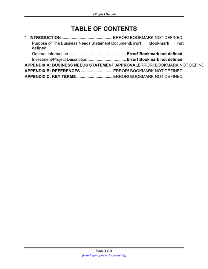 Business needs statement template in Word and Pdf formats - page 4 of 8