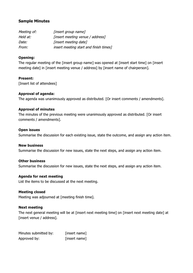 Minutes Of Meeting Sample Doc Pdf Template Gambaran
