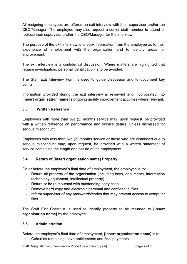 Staff resignation and termination procedure in Word and Pdf formats ...