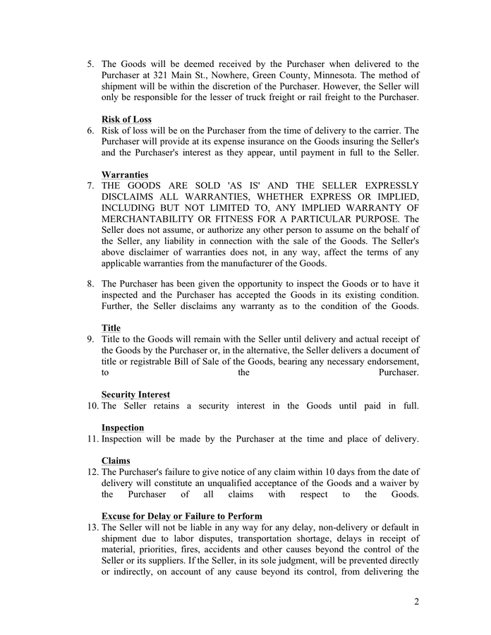 Sales agreement template in Word and Pdf formats - page 2 of 4