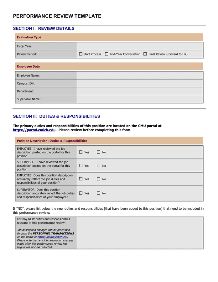 Performance Review Template Word Free Free Printable Template