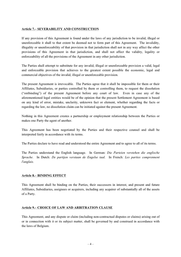 Settlement agreement template in Word and Pdf formats - page 4 of 5