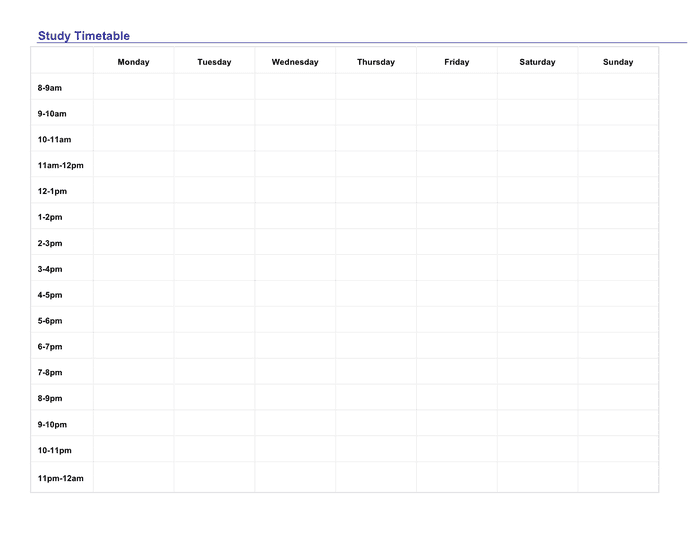 Study timetable in Word and Pdf formats