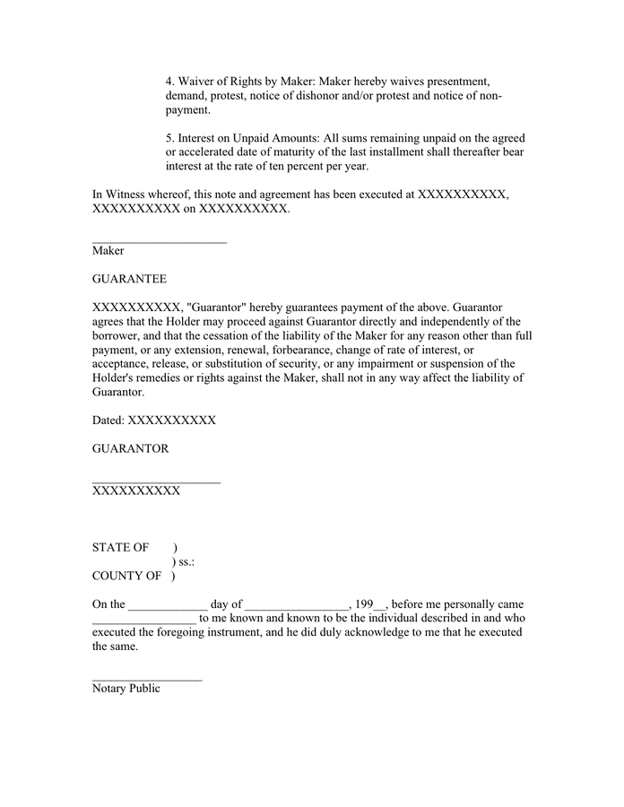 Promissory note template in Word and Pdf formats - page 2 of 2