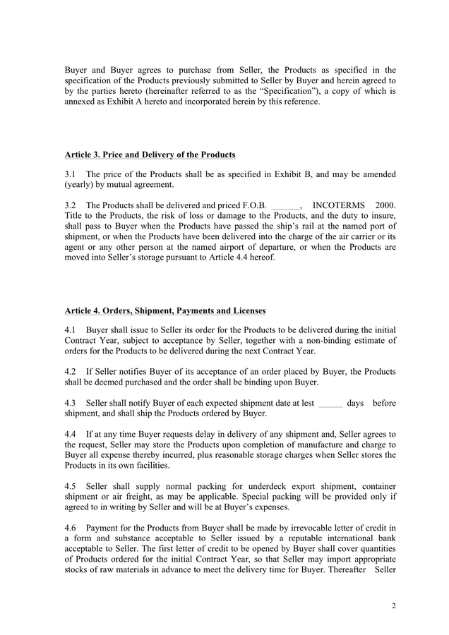 OEM supply agreement in Word and Pdf formats - page 2 of 9