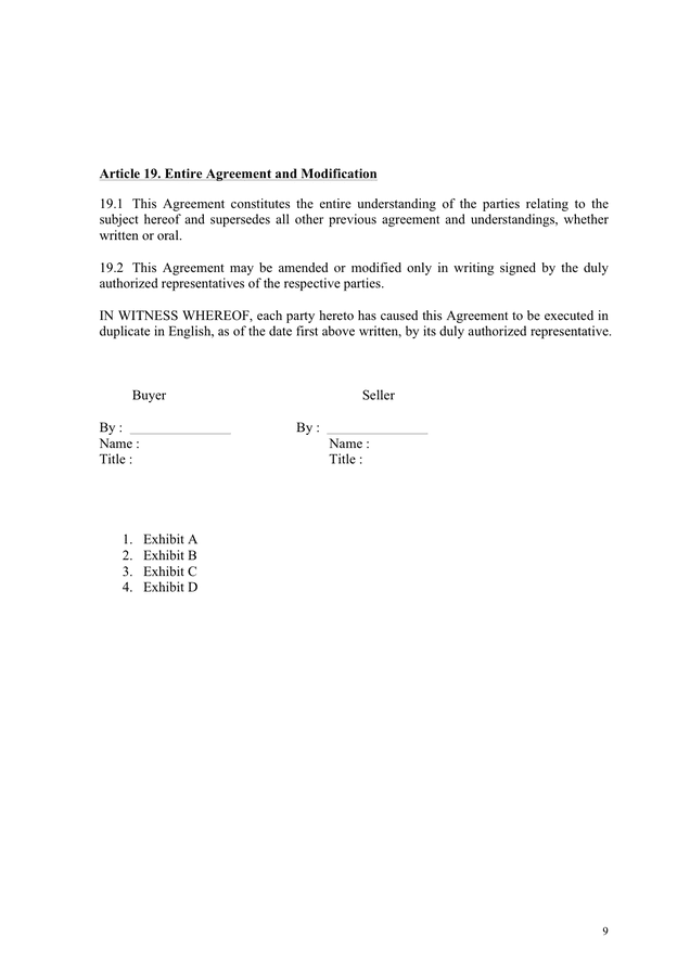 OEM supply agreement in Word and Pdf formats - page 9 of 9