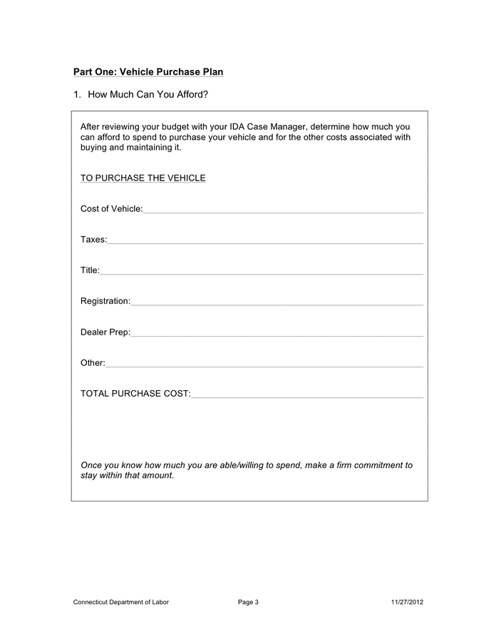 Vehicle purchase plan template in Word and Pdf formats - page 3 of 12