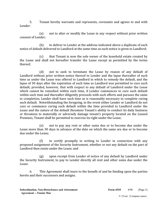Subordination, non-disturbance and attornment agreement in Word and Pdf ...