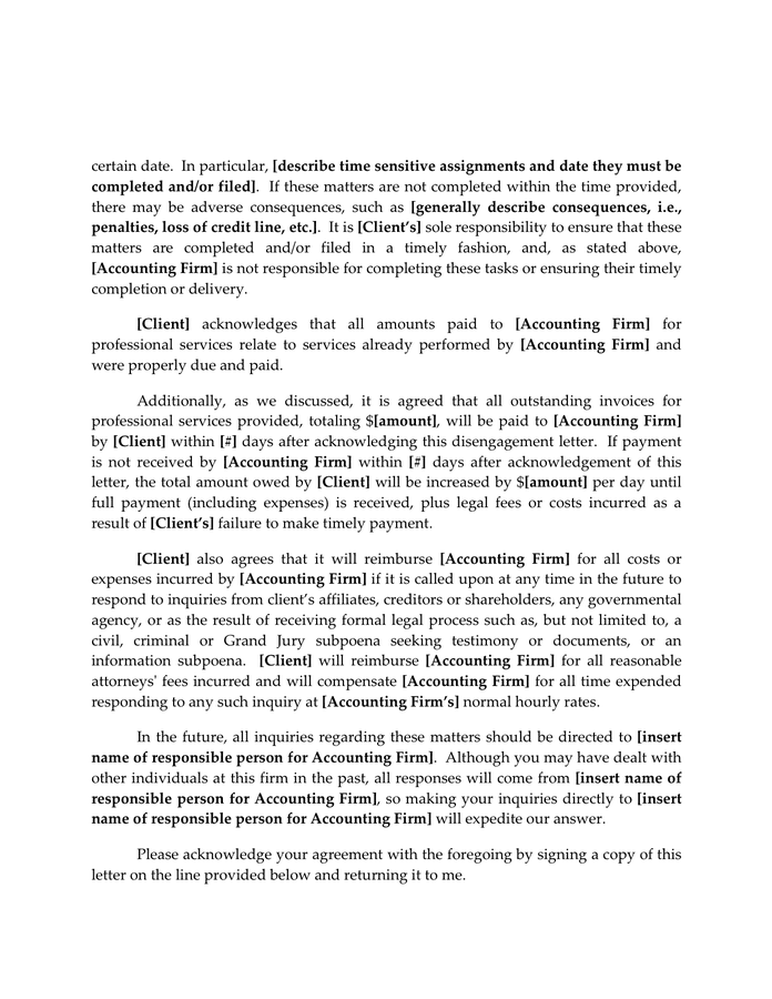 Model disengagement letter in Word and Pdf formats - page 2 of 3