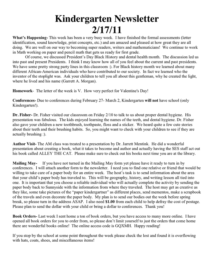 Kindergarten Newsletter Template - download free documents for PDF ...