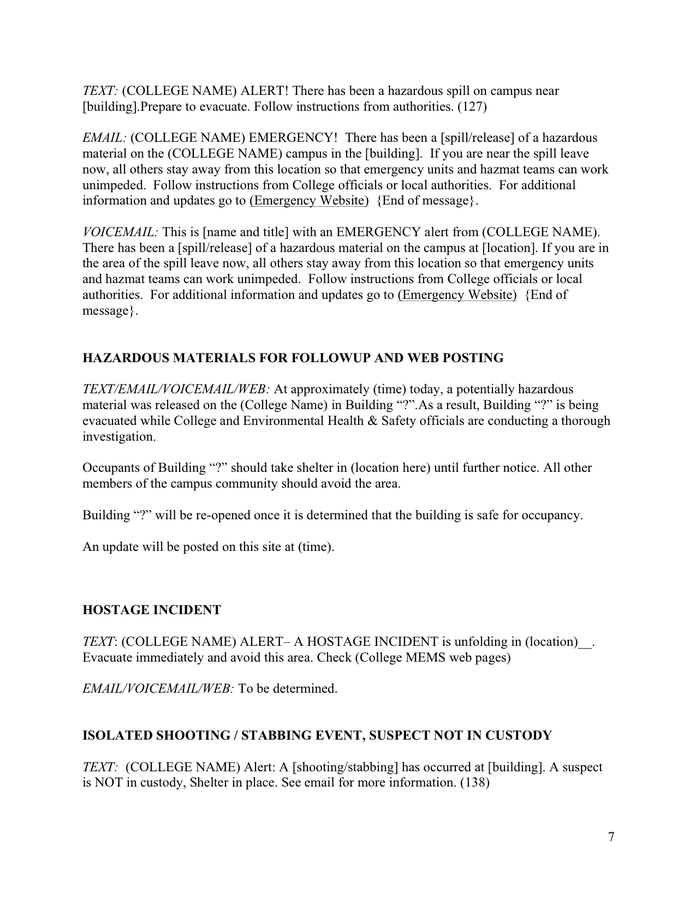 Emergency notification scripts samples in Word and Pdf formats - page 7 ...
