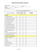 preventive maintenance check sheet