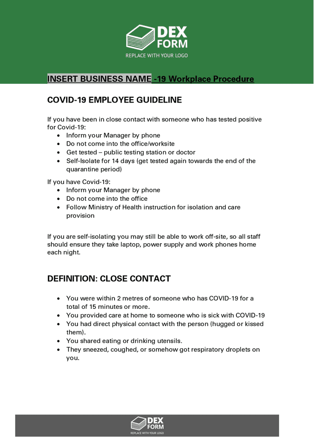 Covid-19 response plan template in Word and Pdf formats - page 2 of 7