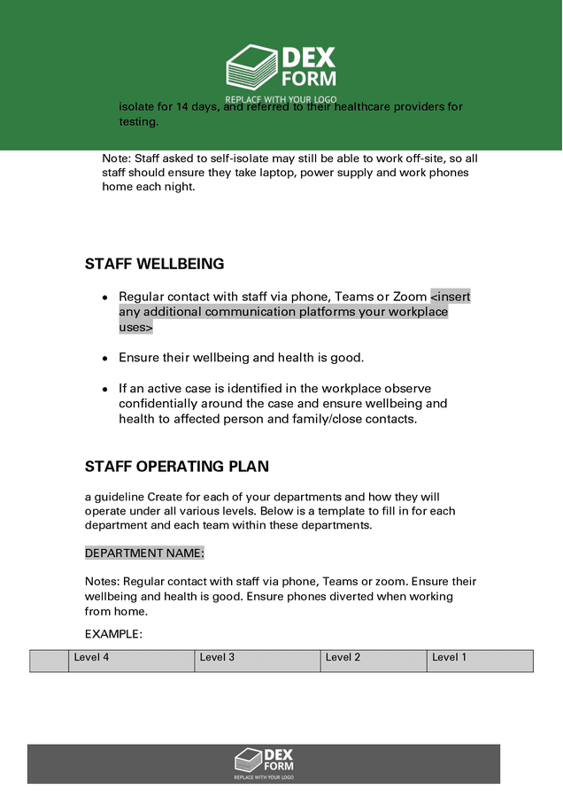 Covid-19 response plan template in Word and Pdf formats - page 4 of 7