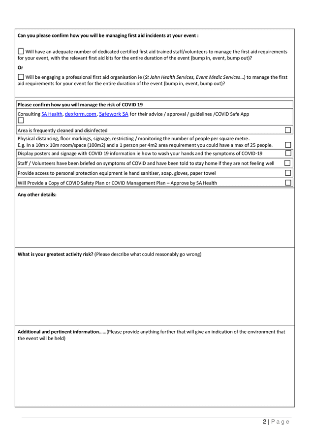 Event risk analysis template (Covid-19) in Word and Pdf formats - page ...