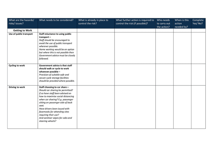 COVID-19 Risk Assessment Template for Workplaces in Word and Pdf ...