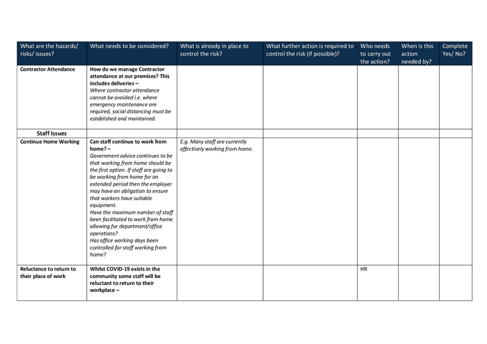 COVID-19 Risk Assessment Template for Workplaces in Word and Pdf ...