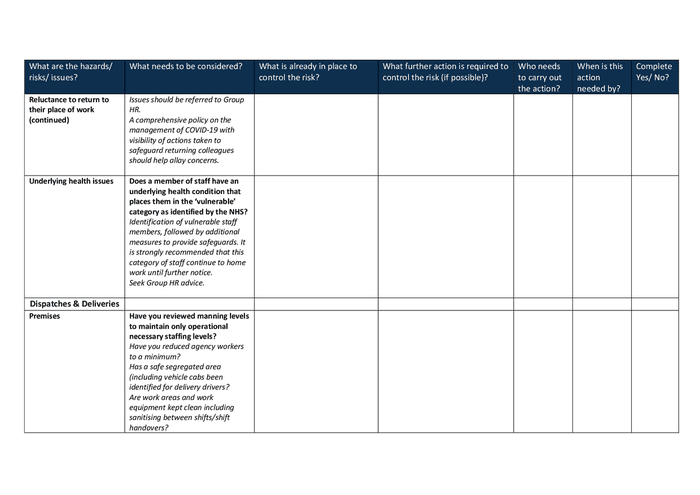 COVID-19 Risk Assessment Template for Workplaces in Word and Pdf ...