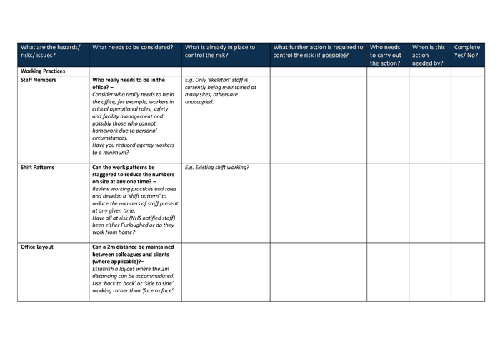 COVID-19 Risk Assessment Template for Workplaces in Word and Pdf ...