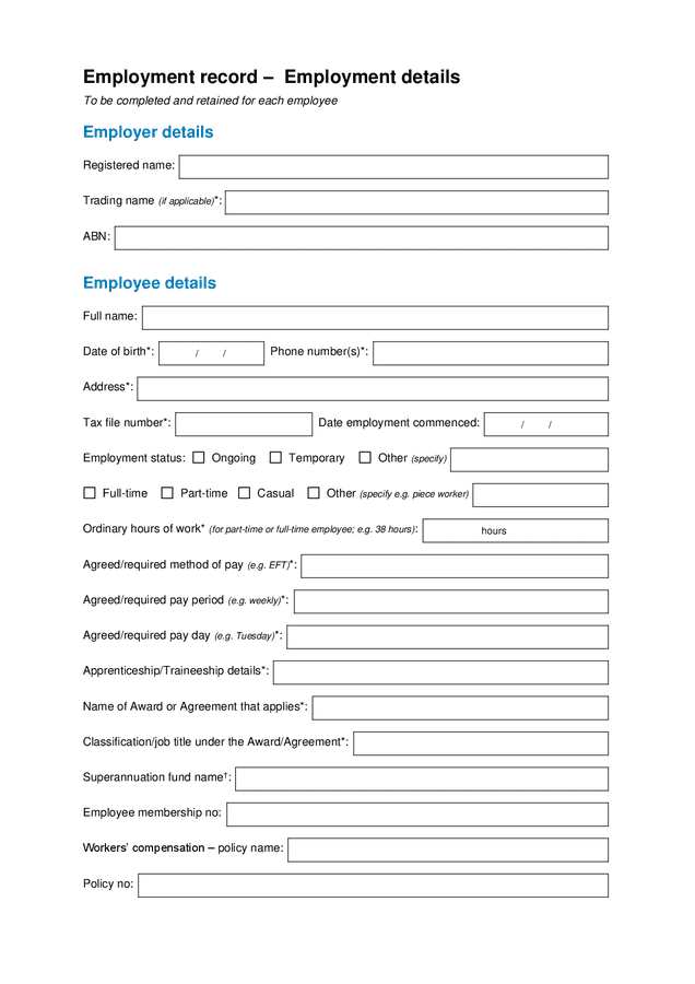 Employment Record Template In Word And Pdf Formats