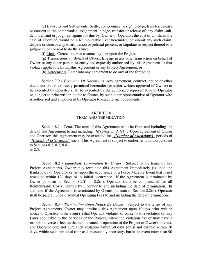 Operation and maintenance agreement template in Word and Pdf formats ...