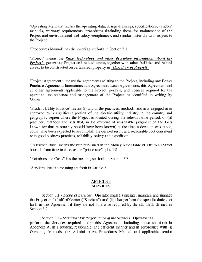 Operation and maintenance agreement template in Word and Pdf formats ...