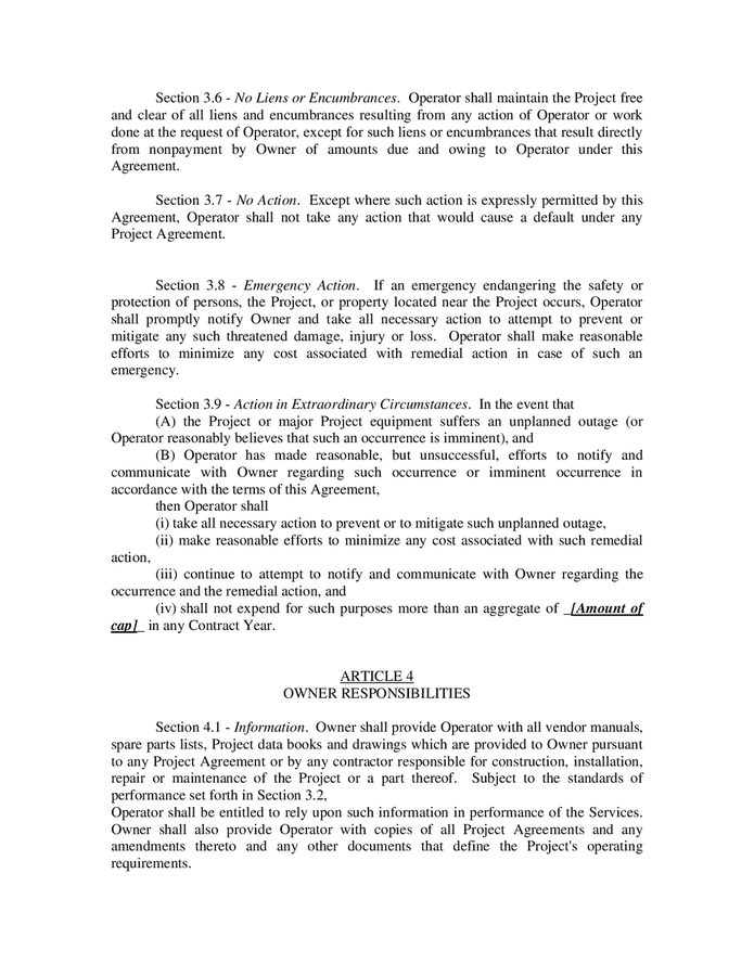 Operation and maintenance agreement template in Word and Pdf formats ...