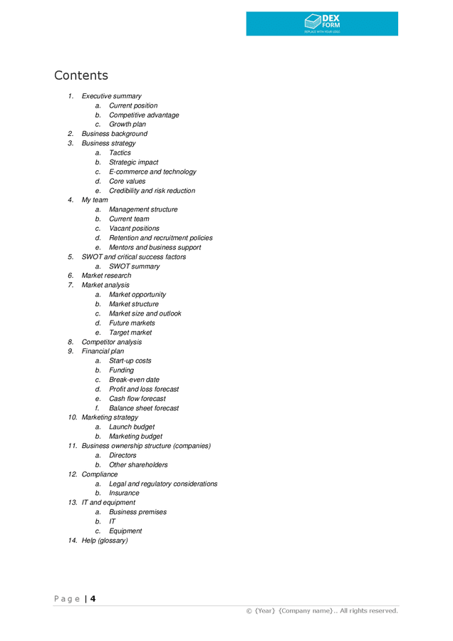 Business plan template in Word and Pdf formats - page 4 of 30