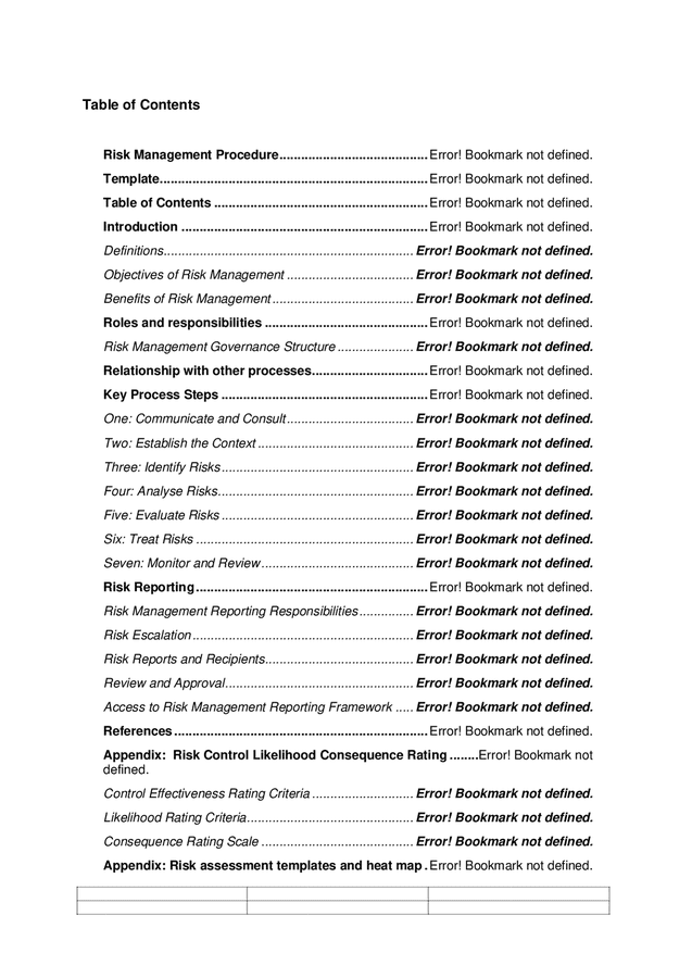 Risk management procedure template in Word and Pdf formats - page 2 of 45
