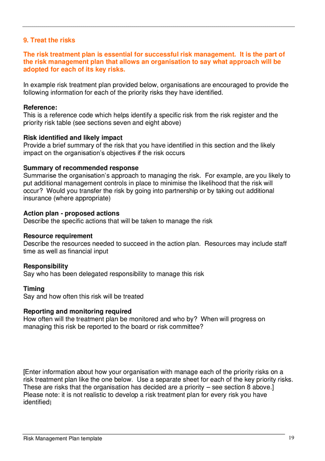 Risk management plan template in Word and Pdf formats - page 19 of 22