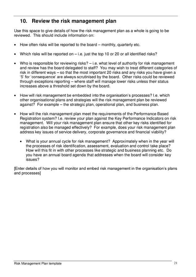Risk management plan template in Word and Pdf formats - page 21 of 22