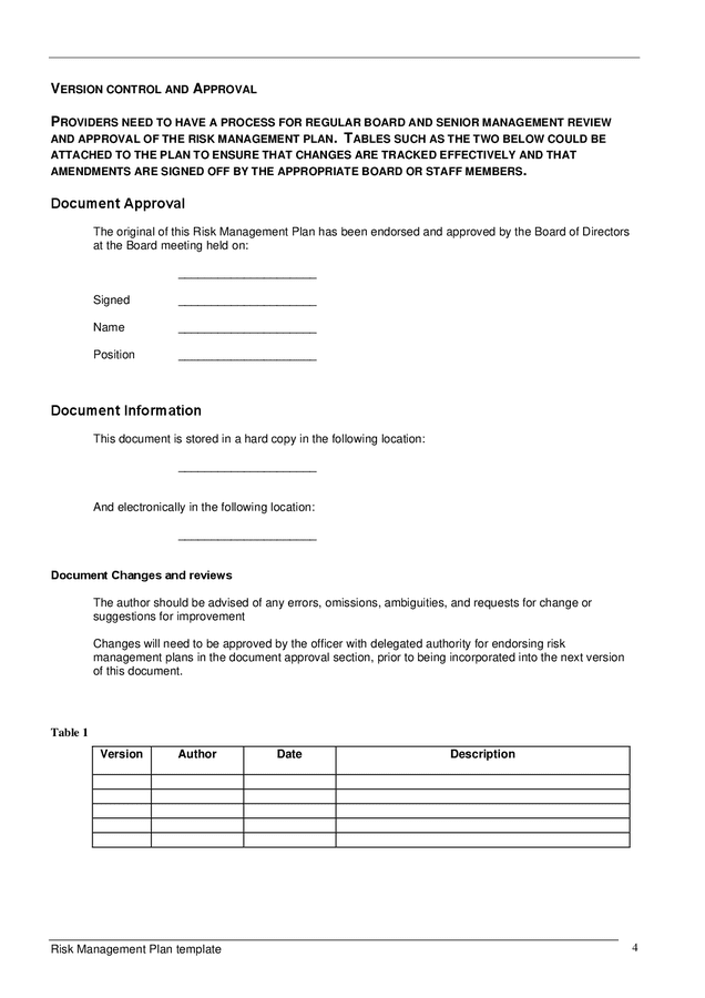 Risk management plan template in Word and Pdf formats - page 4 of 22