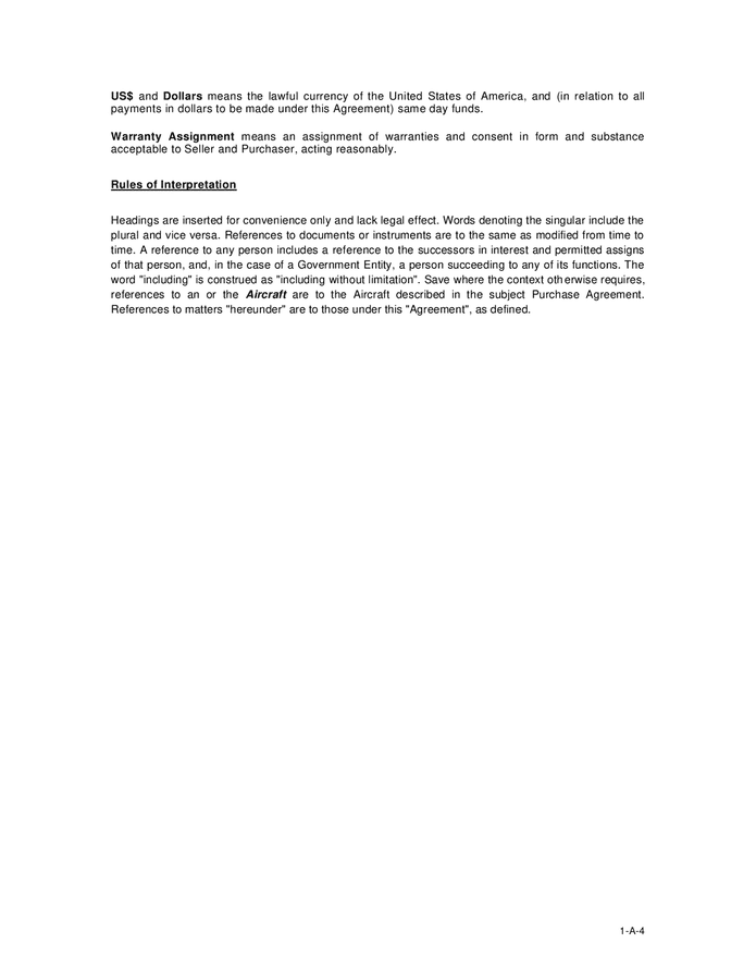 Used Aircraft Purchase Agreement Template In Word And Pdf Formats 