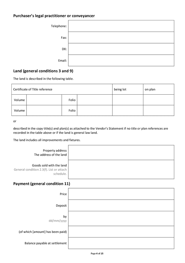 Contract of sale of real estate – particulars of sale template ...