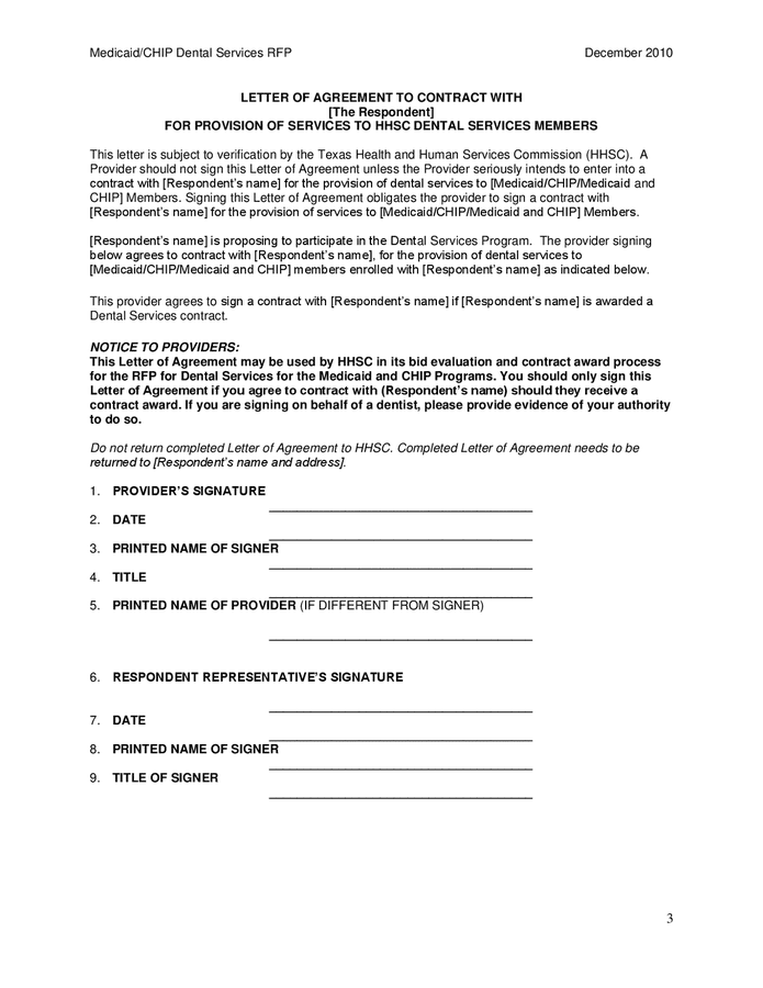 Sample provider letter of intent to contract in Word and Pdf formats ...