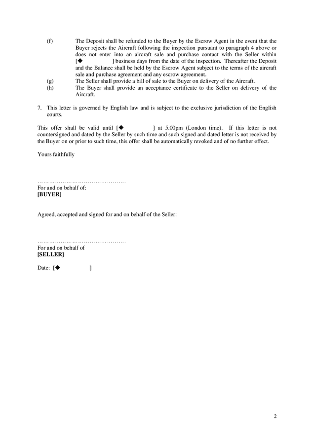 Letter of intent for aircraft purchase in Word and Pdf formats - page 2 ...