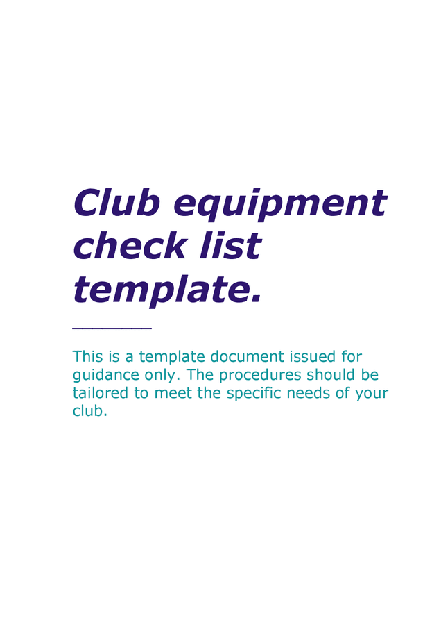 Club equipment checklist template in Word and Pdf formats