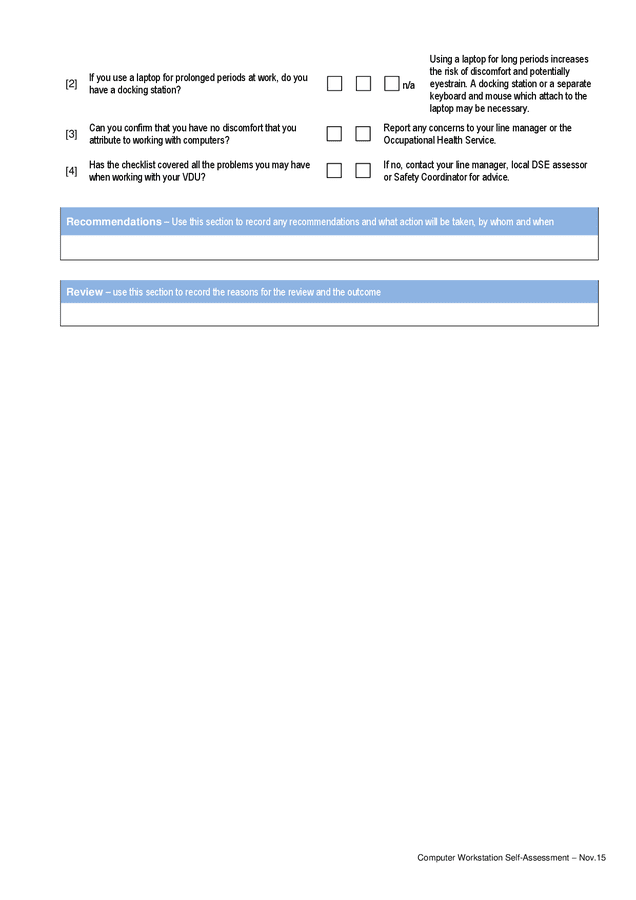 Computer workstation equipment self assessment checklist in Word and ...