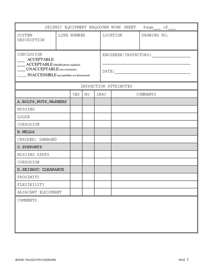 Seismic equipment walkdown checklists in Word and Pdf formats - page 3 of 7