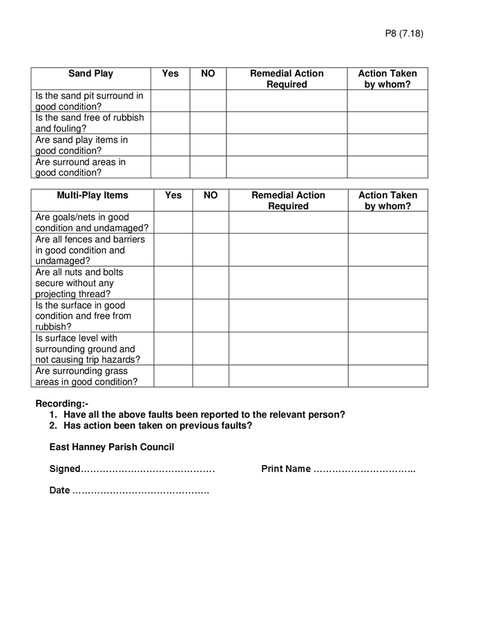 Checklist for children's outdoor play areas & equipment in Word and Pdf ...